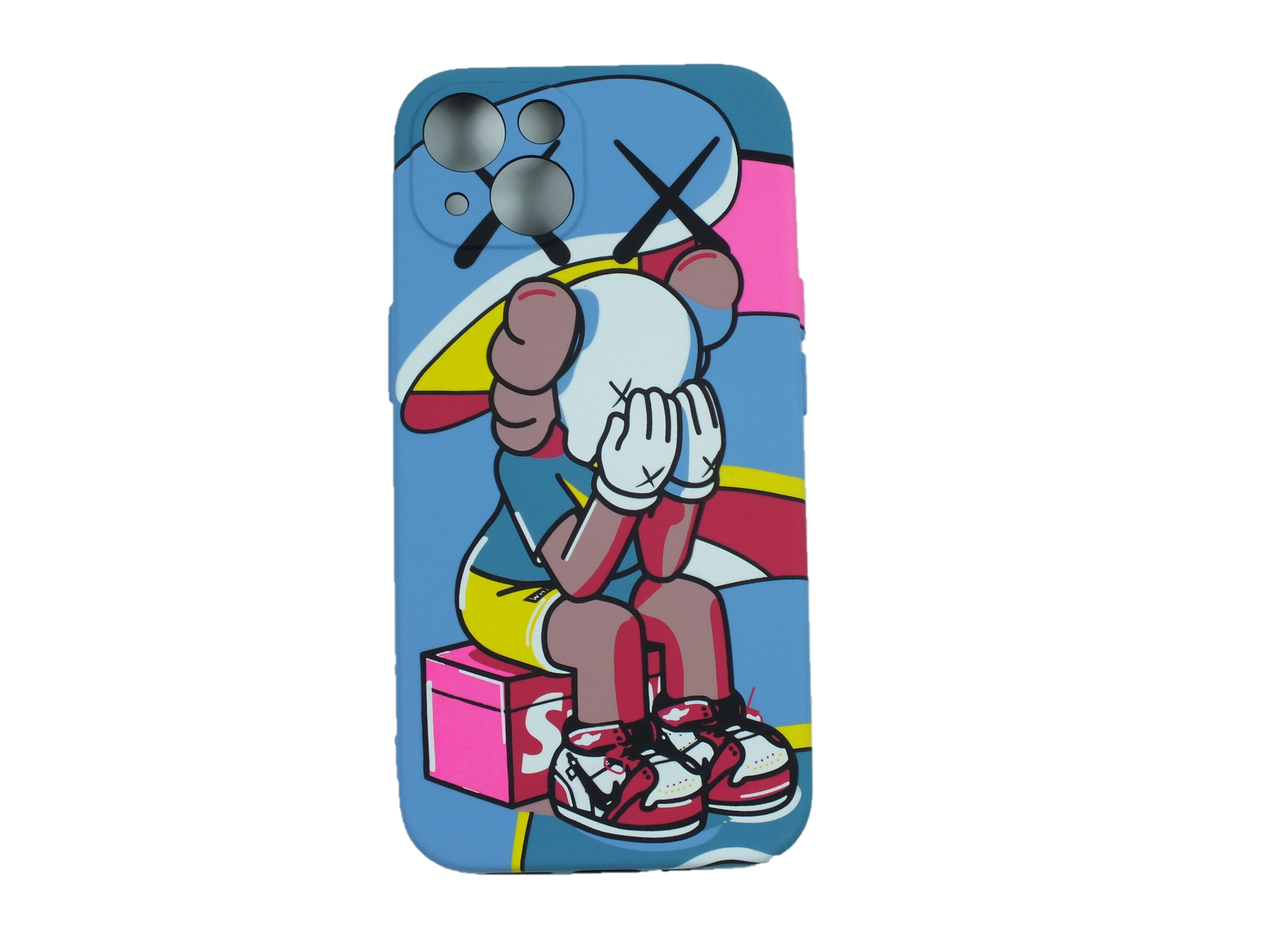 Светящийся чехол-накладка для Iphone 13/KAWS/ с флуоресцентным рисунком, голубой