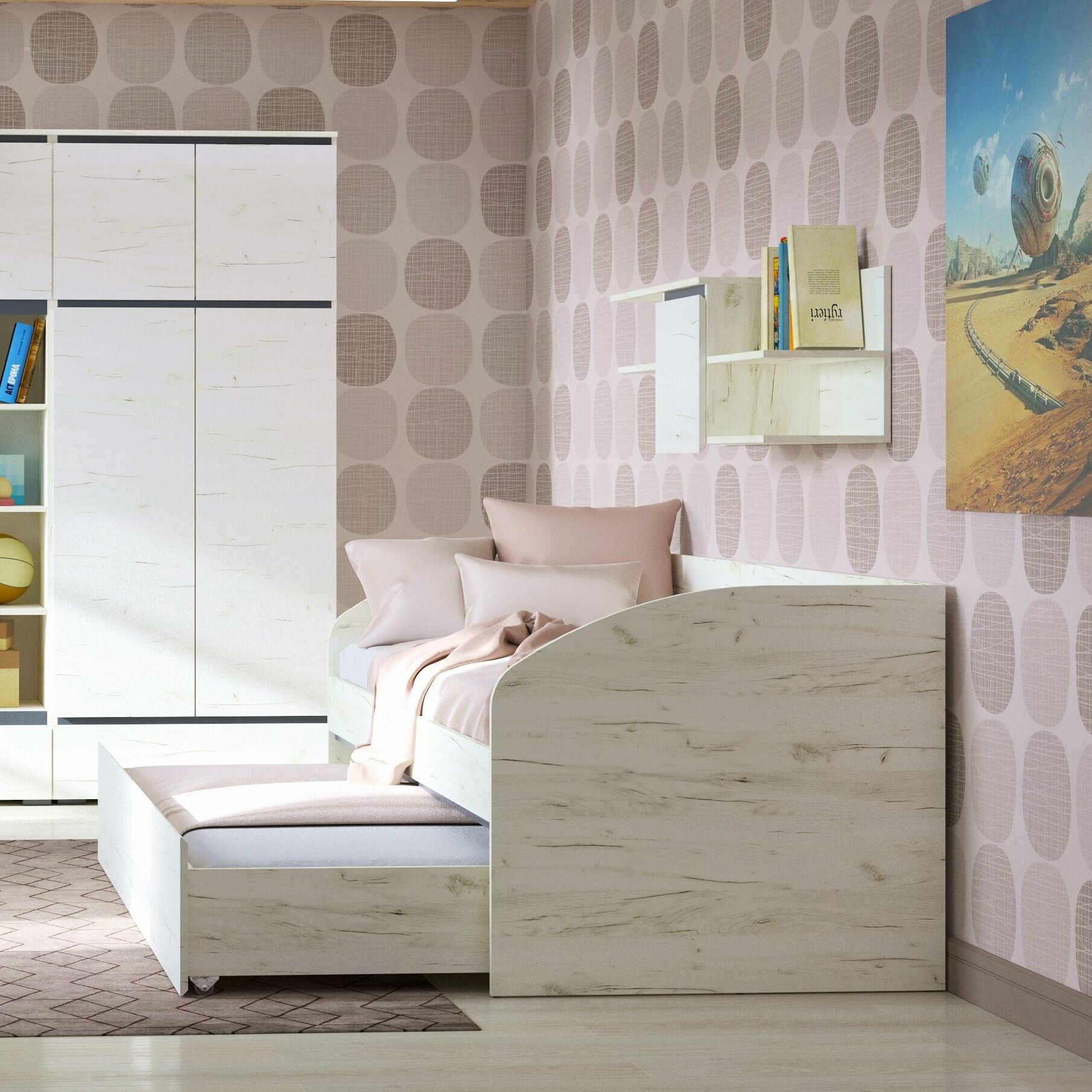 Кровать-софа гретта со дополнительным спальным местом (Крафт белый/Антрацит)