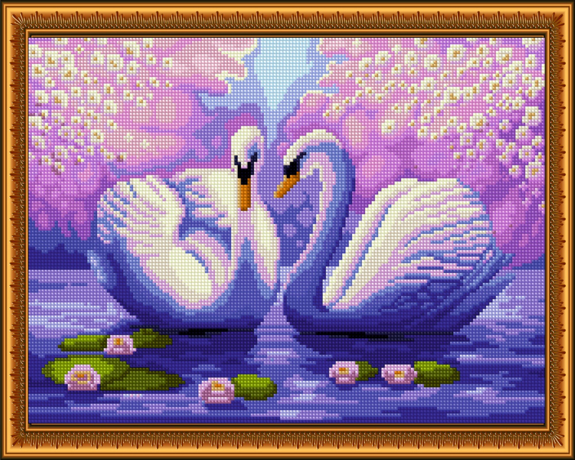 Алмазная мозаика "Лебединая песня" на подрамнике, 30х40 см, птицы М-902