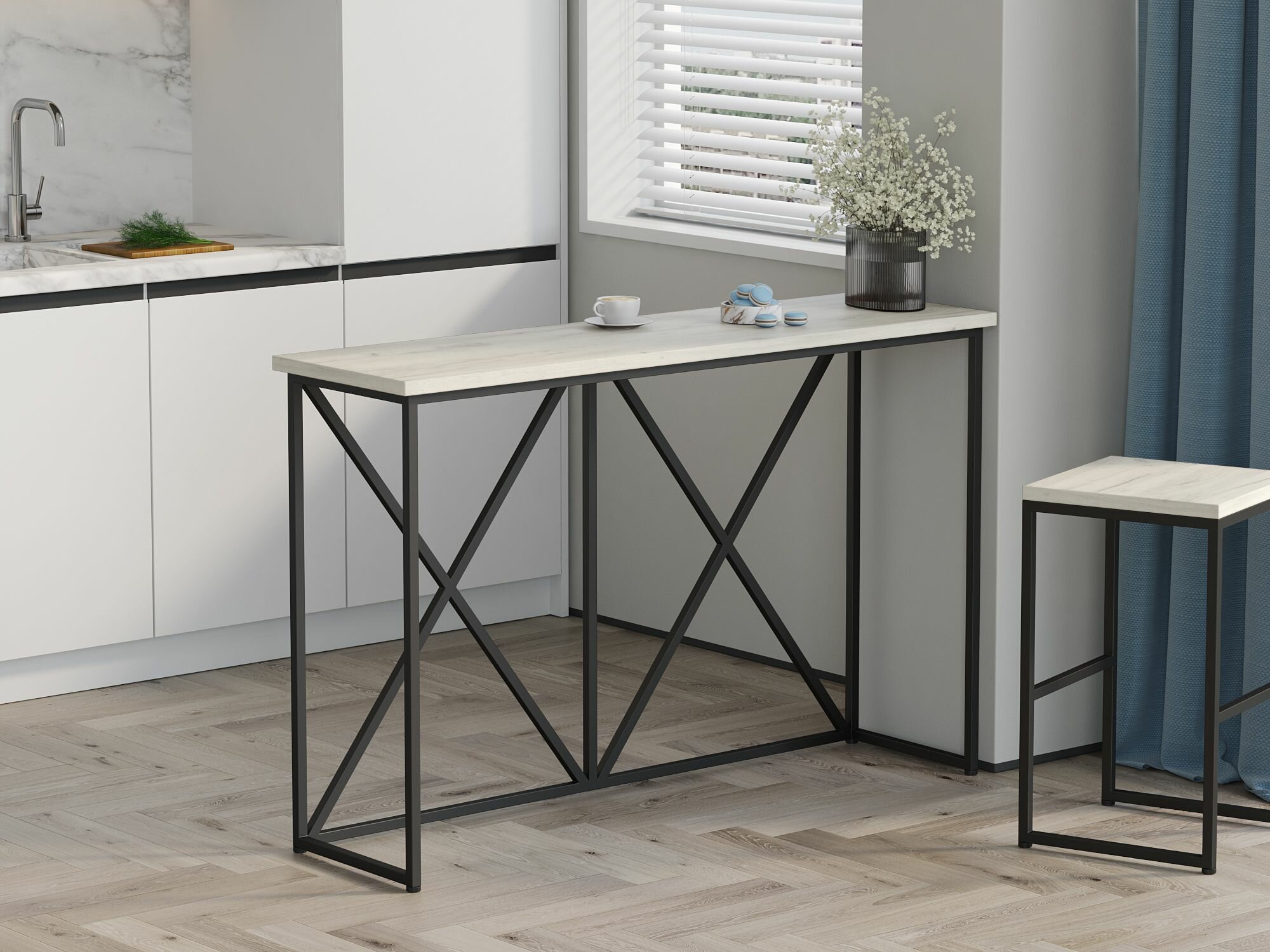 Стол барный металлический Айсберг Лофт 01 Черный/дуб крафт белый