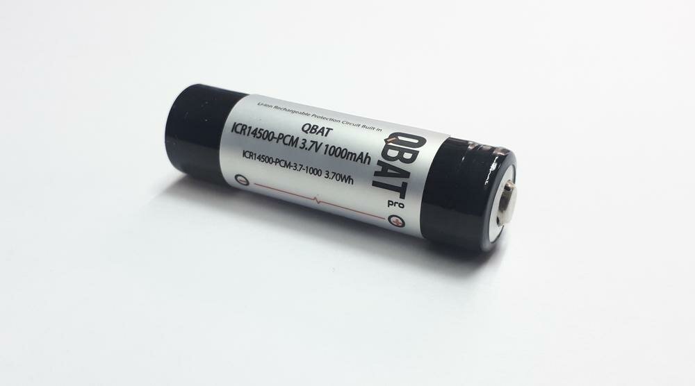 Аккумулятор Qbat 14500 Pro ICR14500-PCM 3.7V 1000mAh Protected PK1 (с защитой) , 1шт.
