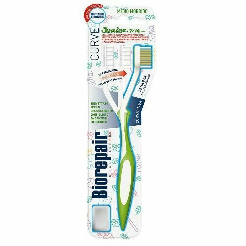 Щетка зубная средней жесткости изогнутая детская с 12 лет Junior Curve Biorepair/Биорепэйр