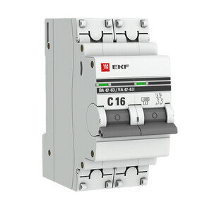 Автоматический выключатель EKF PROxima ВА 47-63 (mcb4763-2-16C-pro) 2P 16А тип АС 4,5 кА 230/400 В на DIN-рейку