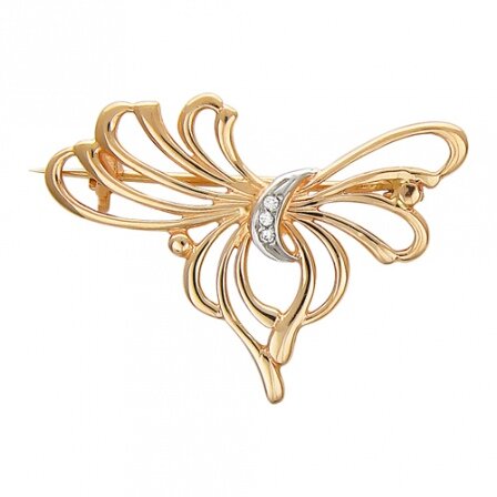 Брошь, золото, 585 проба, фианит