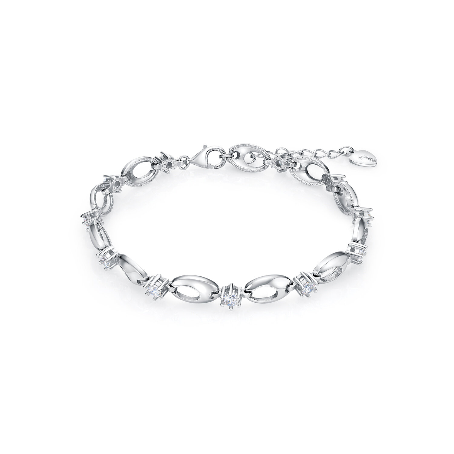 Браслет-цепочка, серебро, 925 проба, родирование, фианит