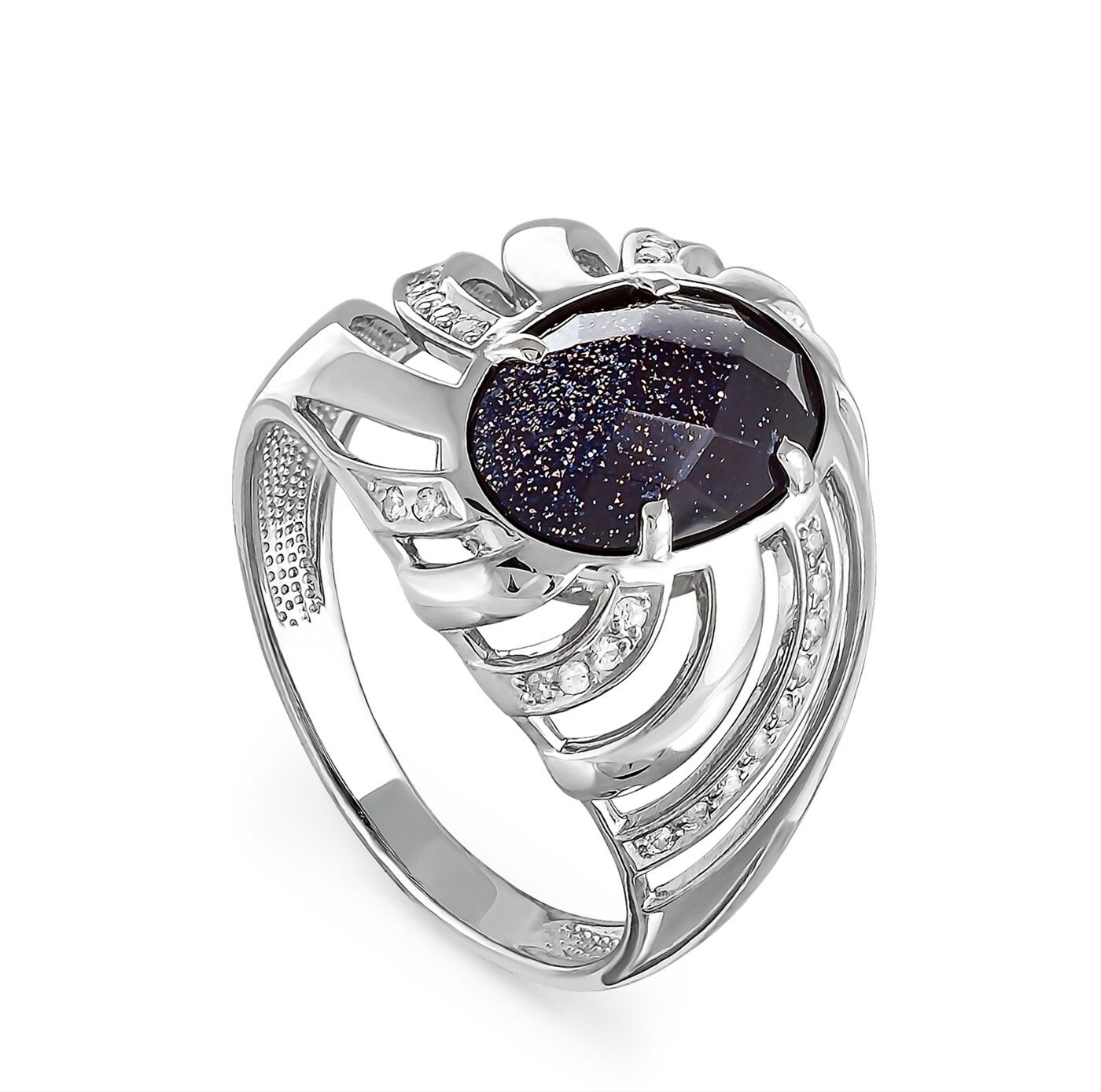 Кольцо, серебро, 925 проба, фианит, авантюрин