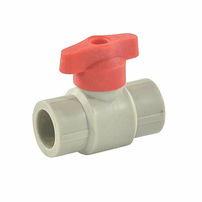 Кран шаровой PP-R серый Дн 20 полупроходной с красной ручкой VALFEX 20255020RГ