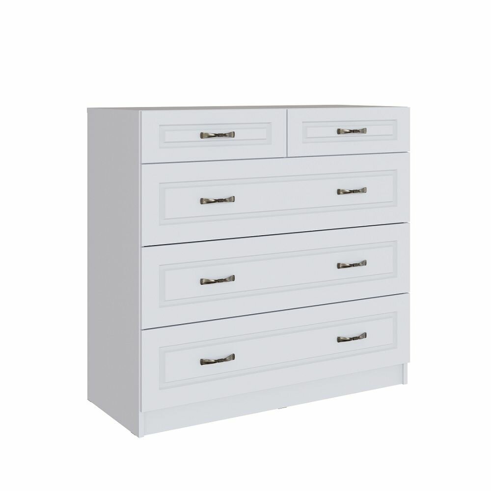 Комод Апполия с 5 ящиками белый/белый дуб, ЛДСП/ МДФ, для дома, дачи, спальни, 950х1002х435, тэкс