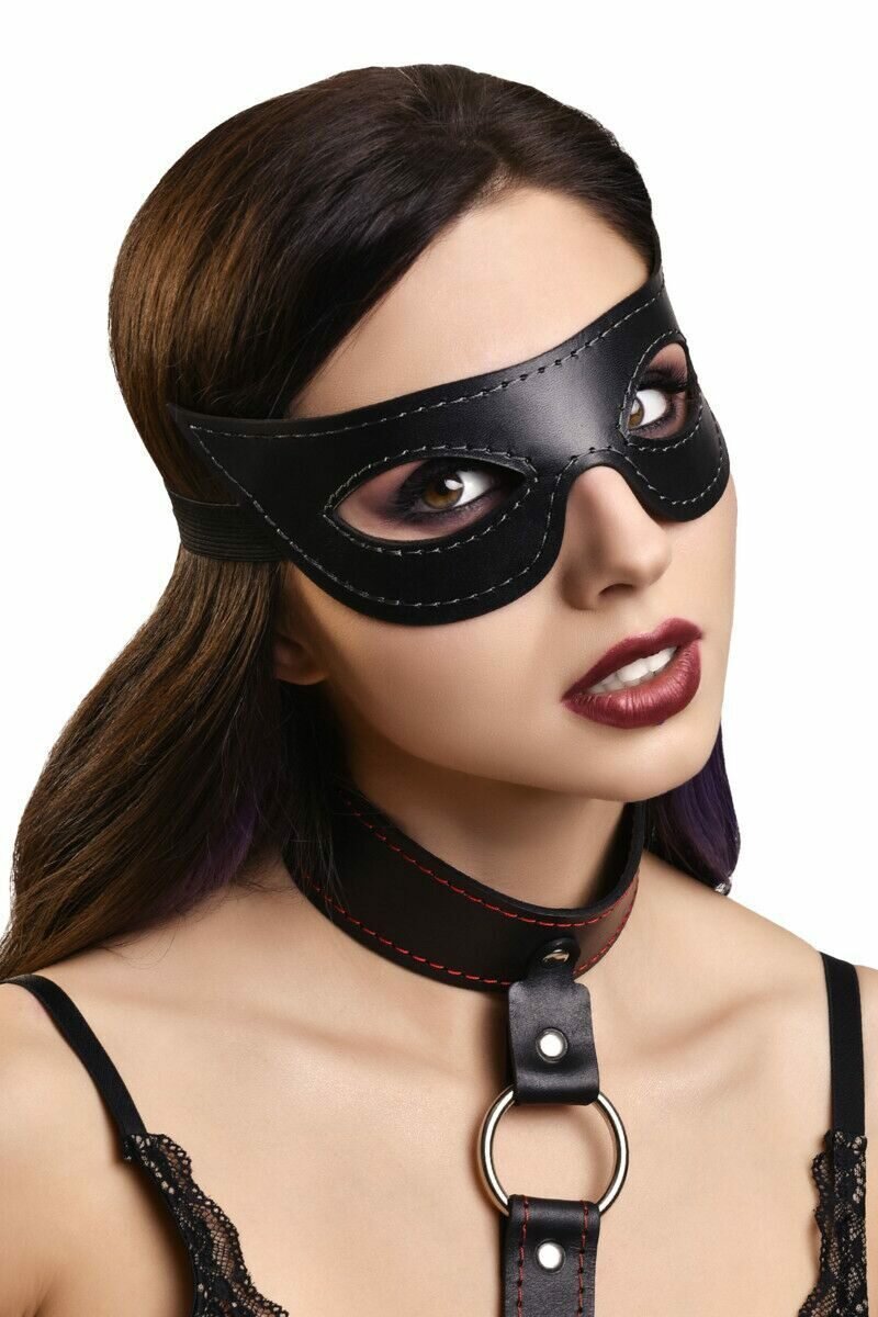 Маска PECADO BDSM, открытая острая, натуральная кожа, черная