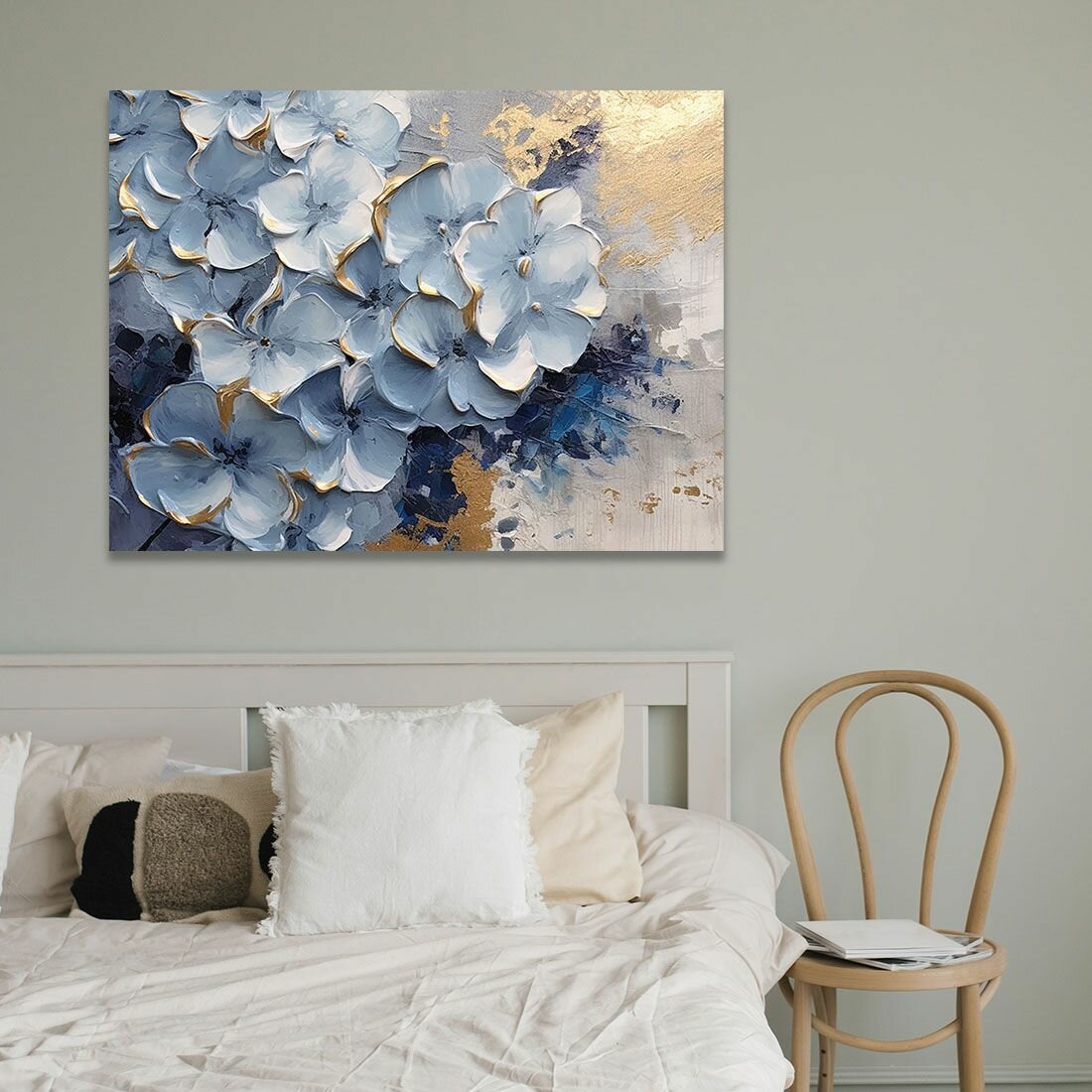Картины для интерьера 50х70 Цветы голубые гортензия масло