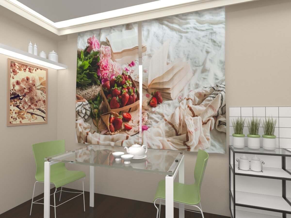 Фотошторы кухонные Арт Паула Летний натюрморт Габардин В: 170 см Ш: 2*145 = 290 см