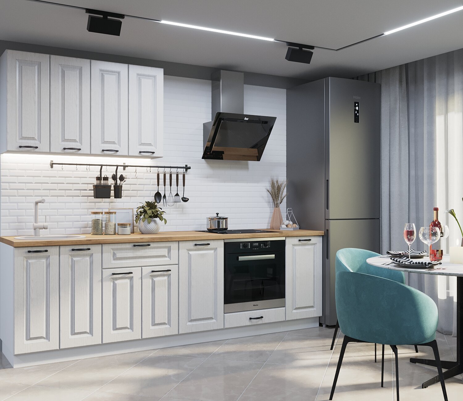 Кухонный гарнитур Белый вегас Драфт, фасады МДФ, длина 2600 мм