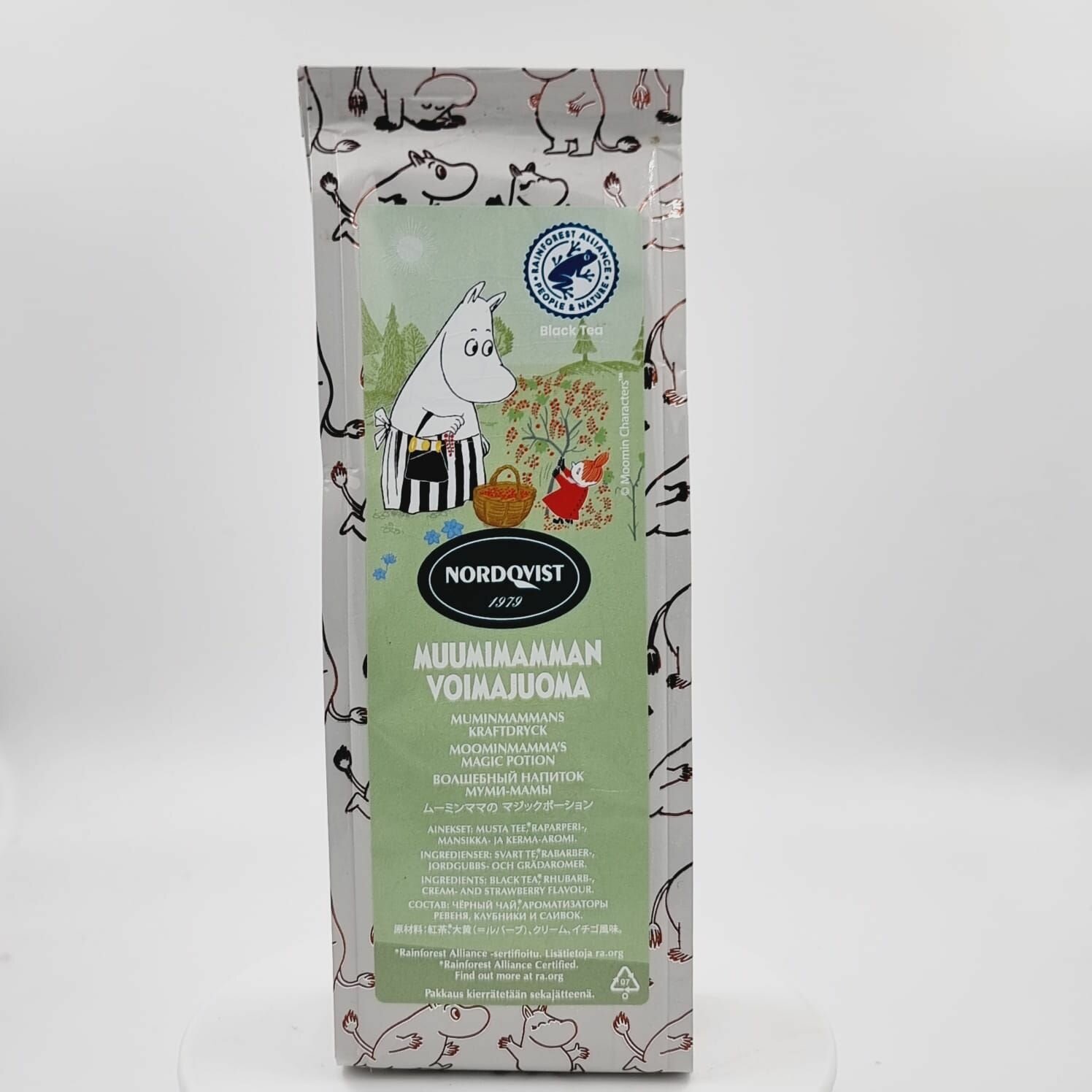 Nordqvist Чай черный "MUUMIMAMMAN VOIMAJUOMA" (клубника, ревень, сливки), серия Moomin, 80 г (из Финляндии)
