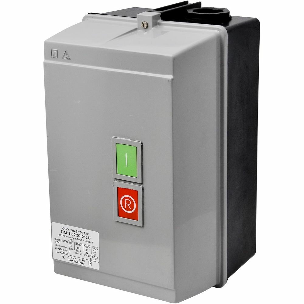 ПМЛ-3220 0*2Б Этал, Пускатель 3п, 40A AC-3, Uкат. 380V AC, Iт. р. 30-41А, в корпусе IP54, доп. контакт: 1но+1нз.