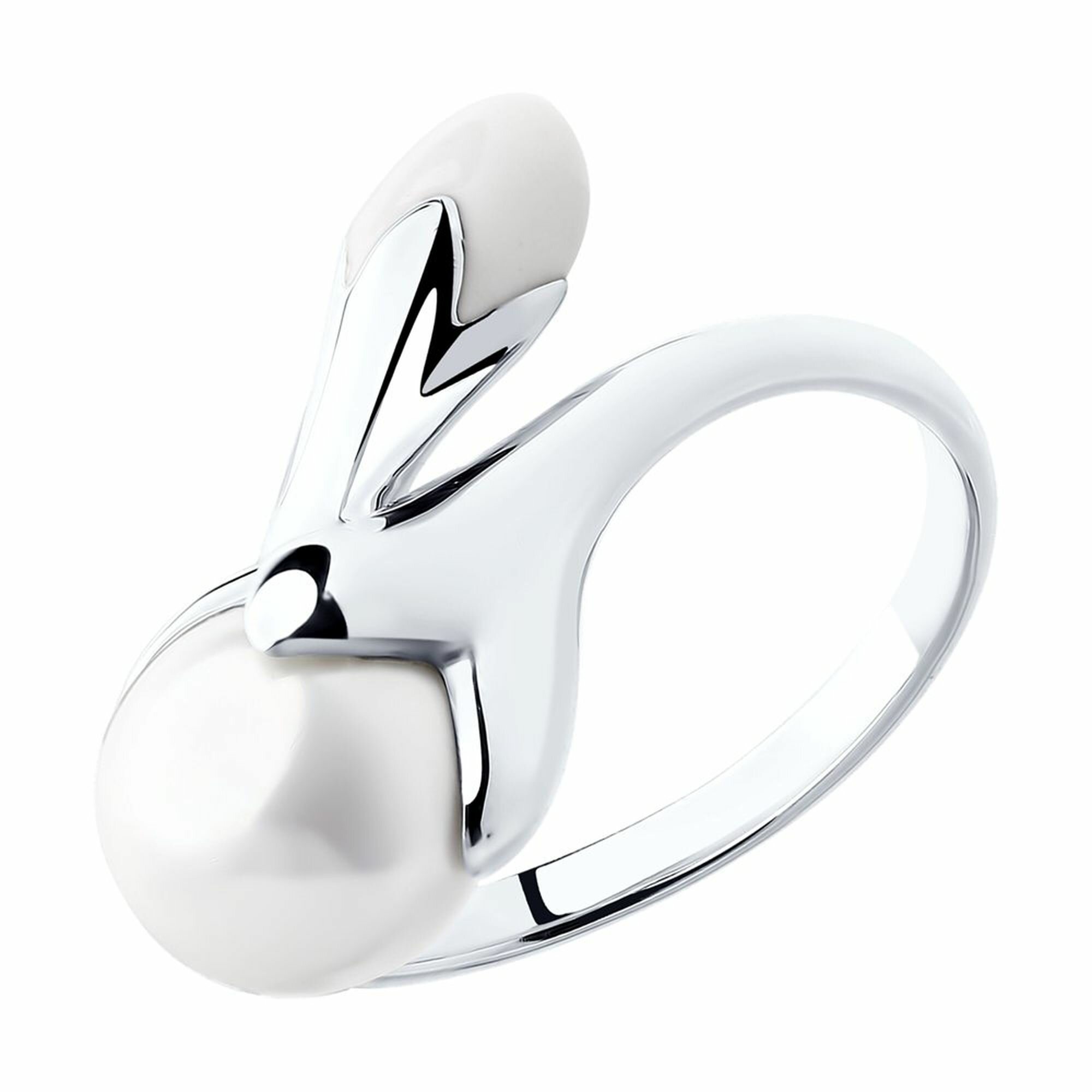 Кольцо, серебро, 925 проба, родирование, жемчуг, эмаль