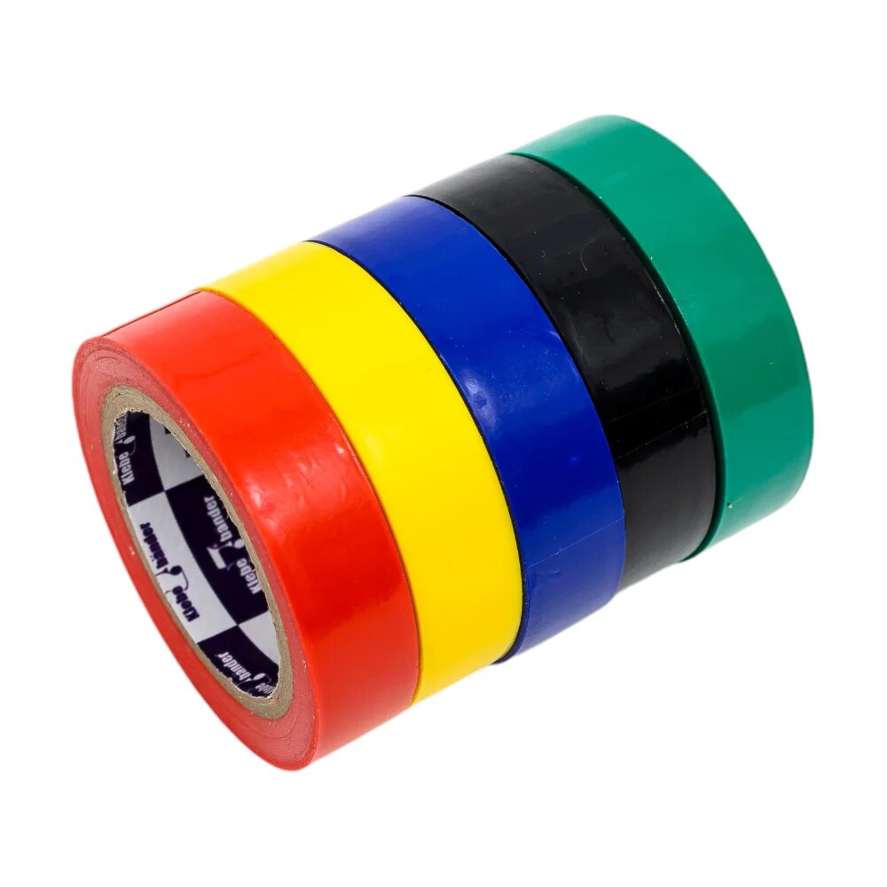 Набор изолент Klebebander ПВХ, 15 мм х 10 м, 130 мкм, 4 Кв, 5 цветов 122314 для бытового ремонта