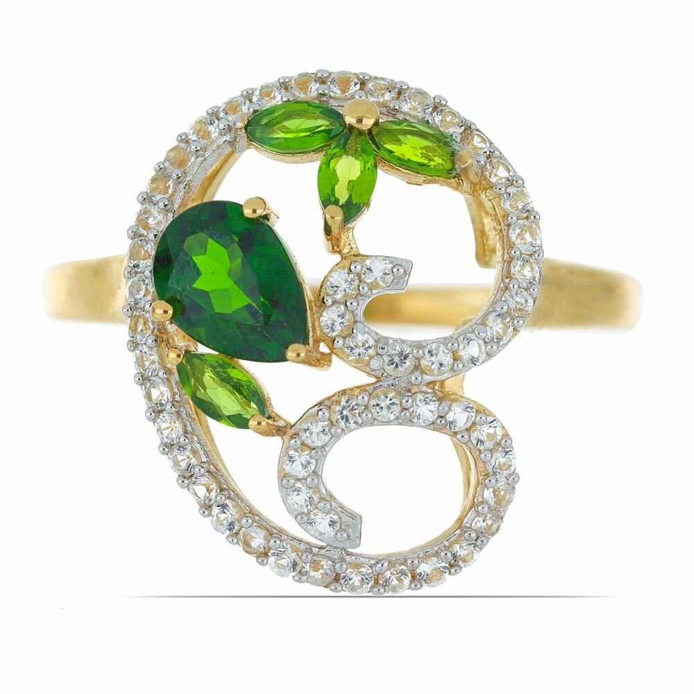 Кольцо, серебро, 925 проба, топаз, хромдиопсид