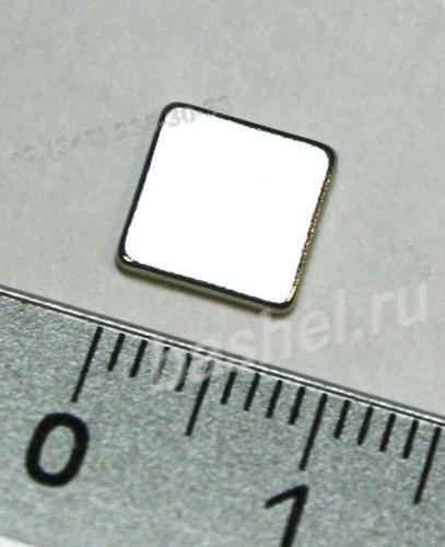 Магнит прямоугольный -074- 8x8x1mm N38 (400гр.), неодимовый