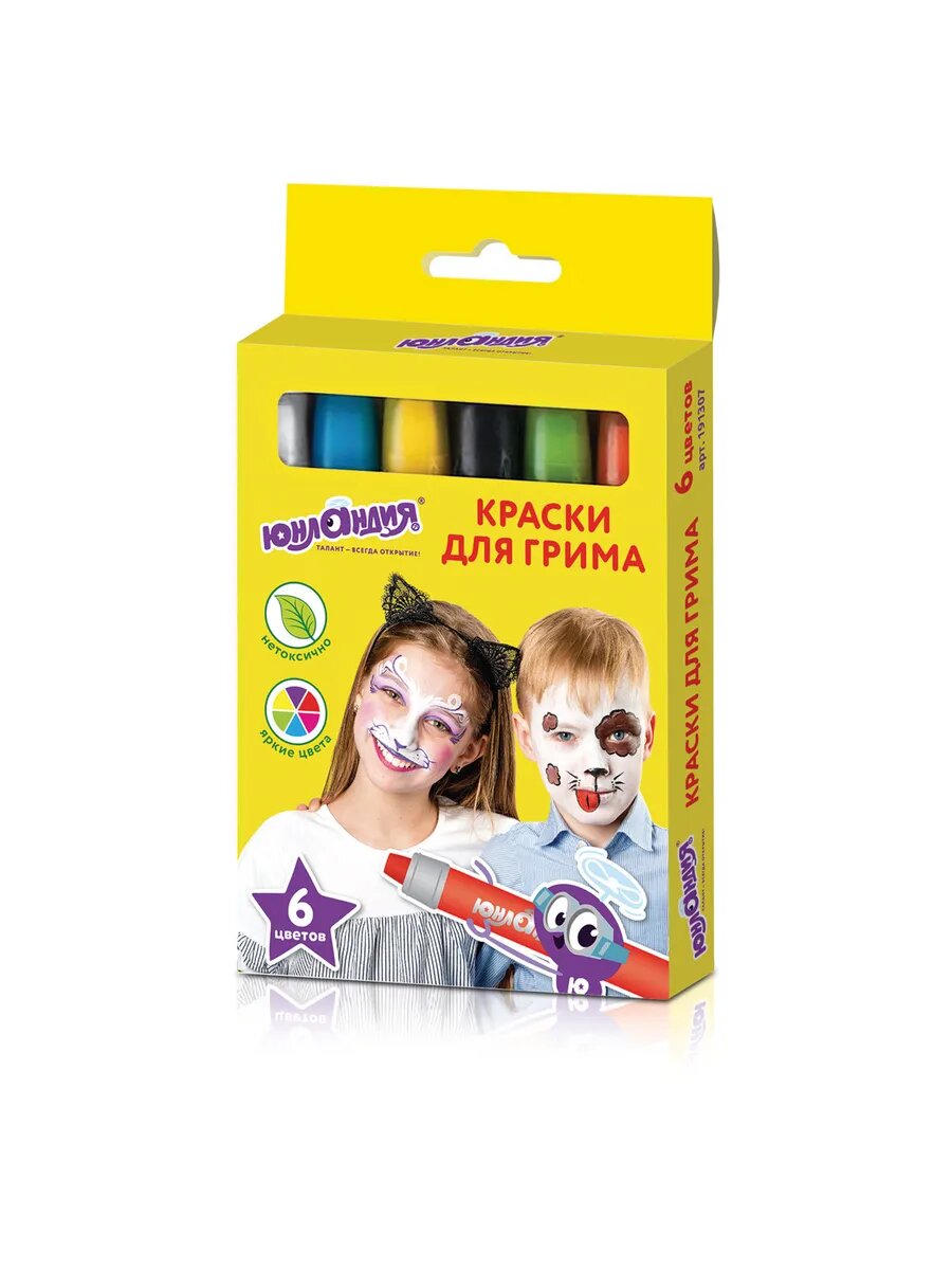 Краски для грима юнландия, набор 6 цветов, яркие цвета, для