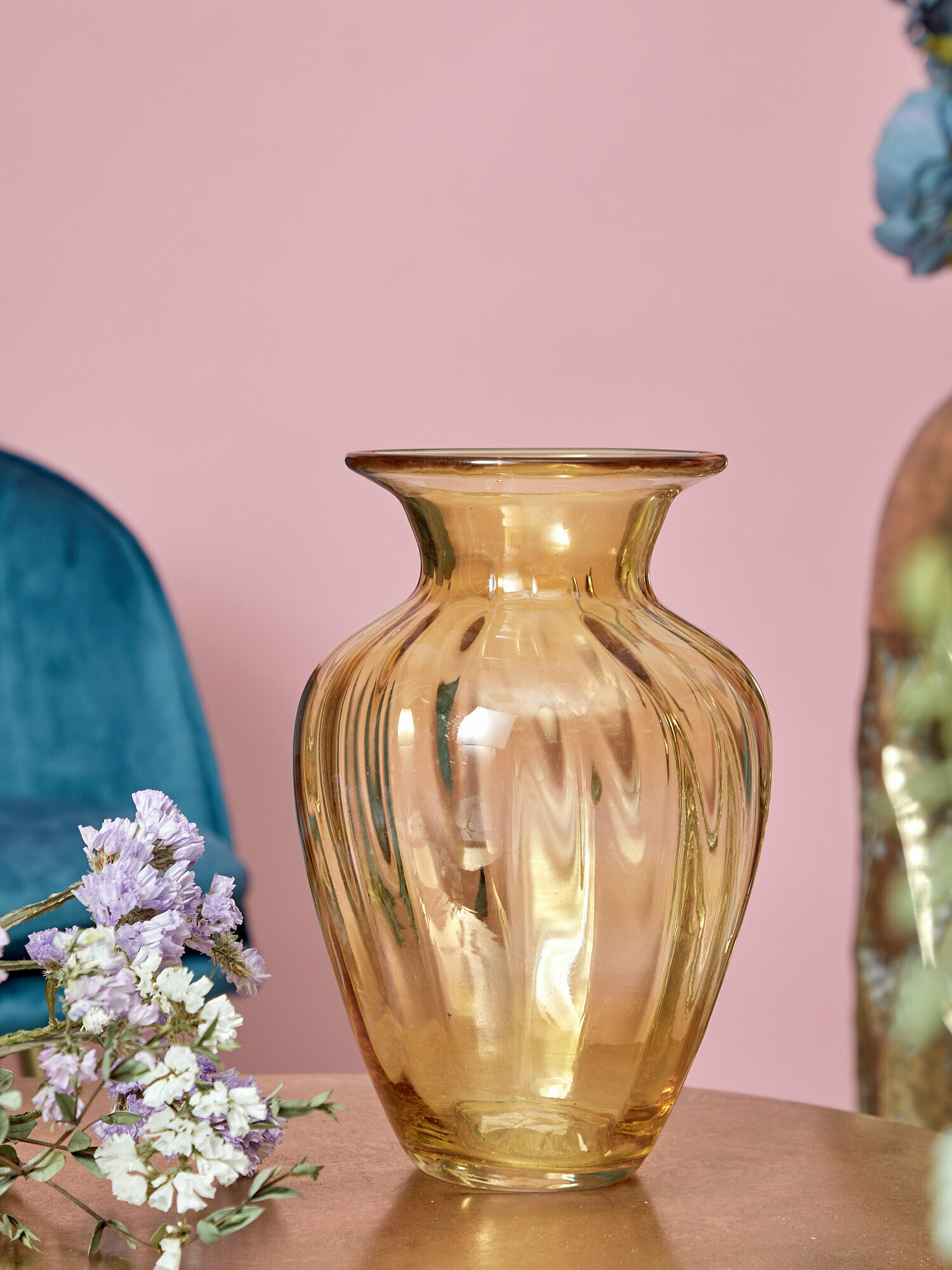 PJ91259-AMBE Ваза настольная 12х12х21см, Стекло, зеленая, Glasar