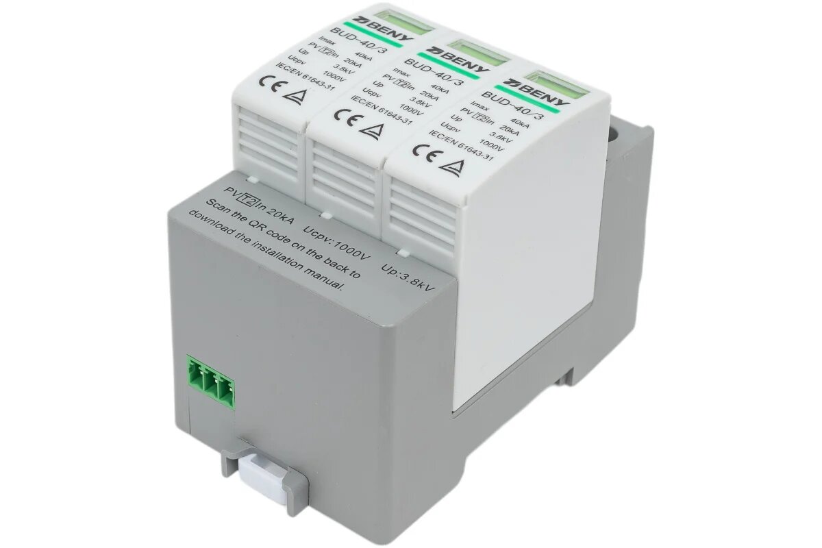 ZJBeny Устройство защиты от импульсных перенапряжений на линию постоянного тока до 1000В, класс Т2, реле сигнализации, DC 40kA, BUD-40/3R