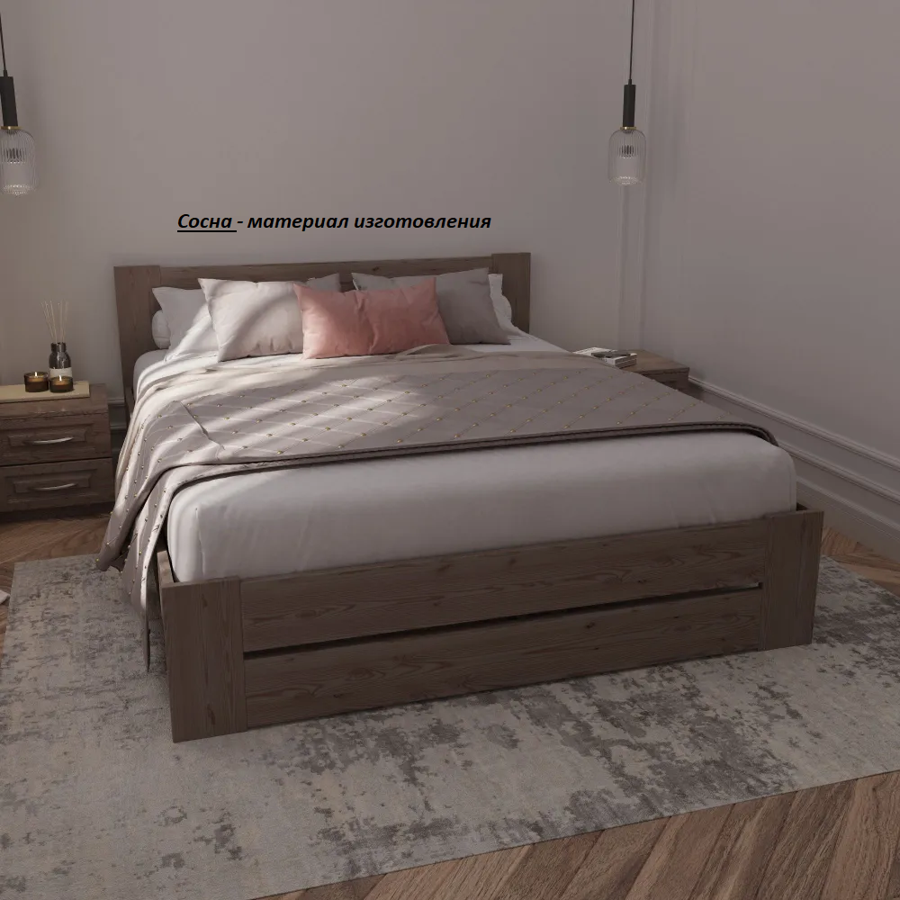 Двуспальная кровать рианна Ретро, 180x200 см, каркас из массива сосны, цвет венге-2
