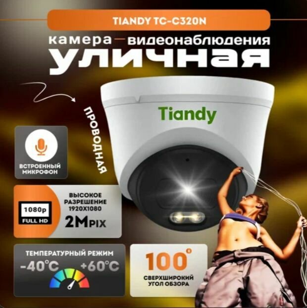 Видеокамера IP 2Мп купольная с микрофоном и ИК-подсветкой до 30м IP67 (2.8мм) TC-C320N I3/E/Y/2.8mm Tiandy