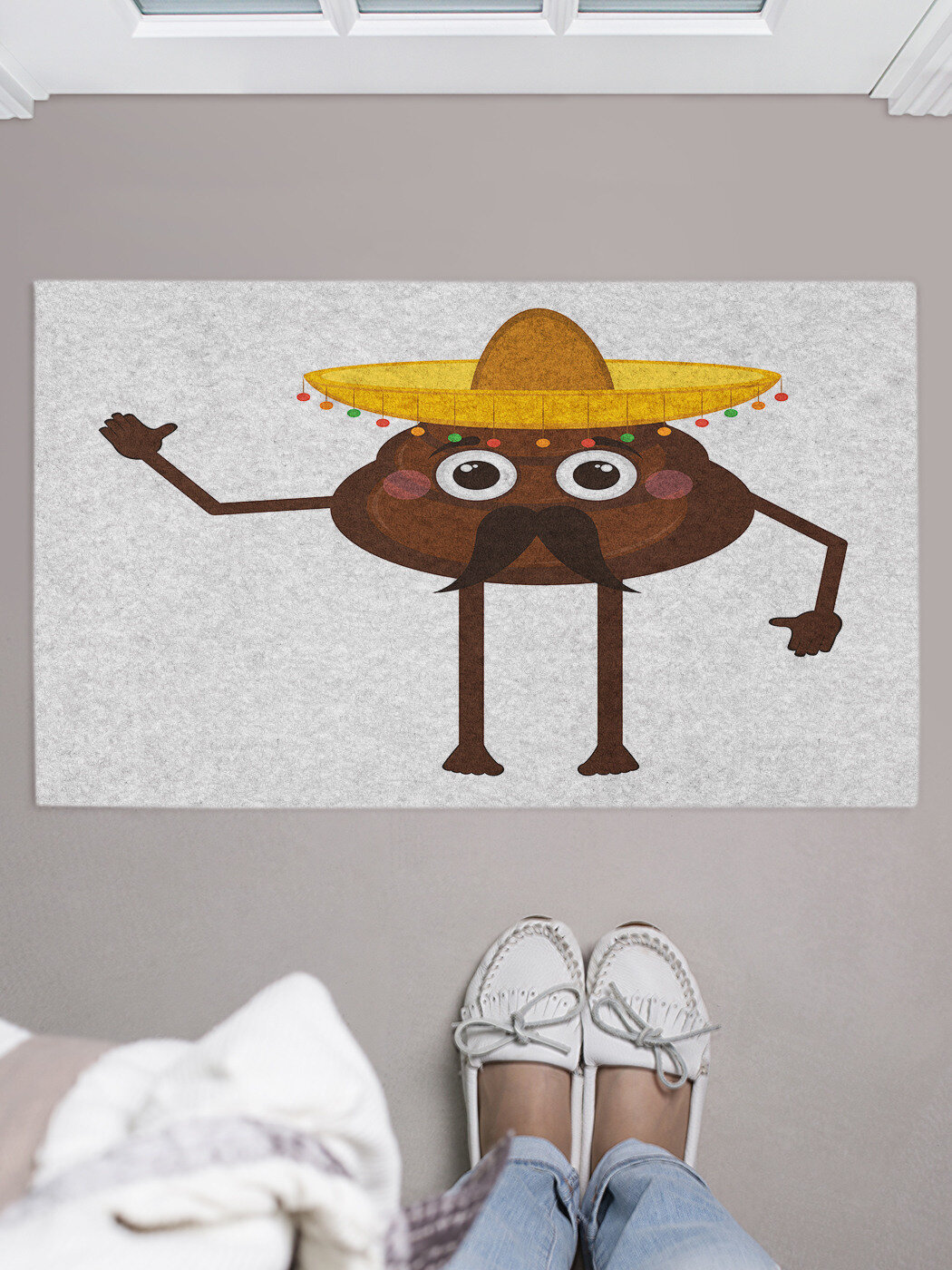 Коврик придверный в прихожую с принтом "Смайл в сомбреро" 45 на 75 см , JoyArty