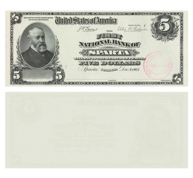 5 долларов 1903 Sparta США Джорджия, серия F, надпечатка образец, сувенирная копия, банкноты и купюры редкие коллекционные