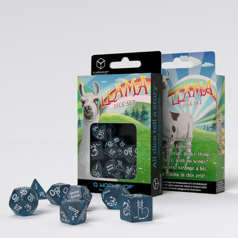 Набор кубиков для настольных ролевых игр (Dungeons and Dragons, DnD, D&D, Pathfinder) - Shimmering Llama Dice Set (Glittering dark blue & white)