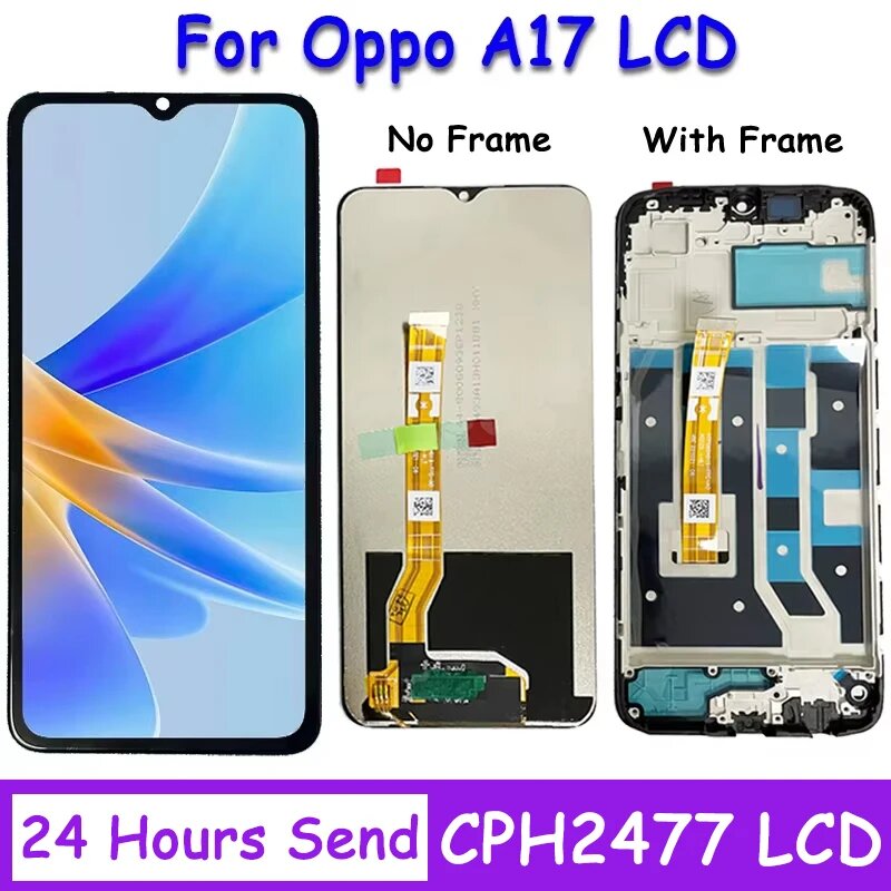 6,56-дюймовый экран для Oppo A17 CPH2477, замена экрана, для Oppo A17 ЖК-дисплей, цифровой сенсорный экран в сборе Black With Frame