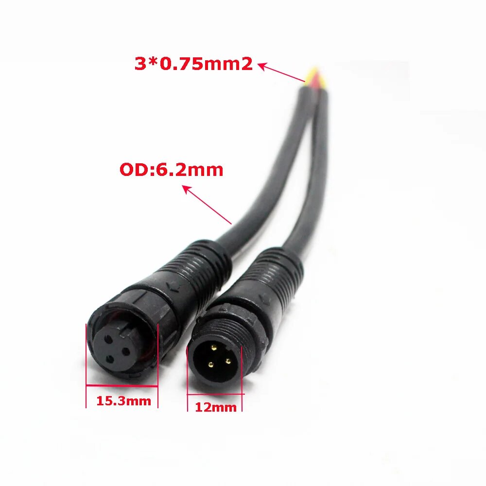 Водонепроницаемый кабель M12 3Pin, OD:6.2mm, 3*0.75mm²