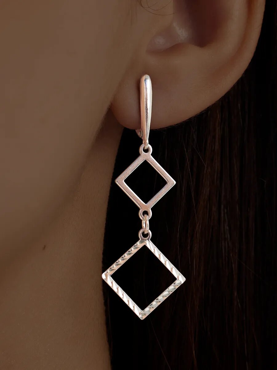 Серьги с подвесками, серебро, 925 проба, родирование