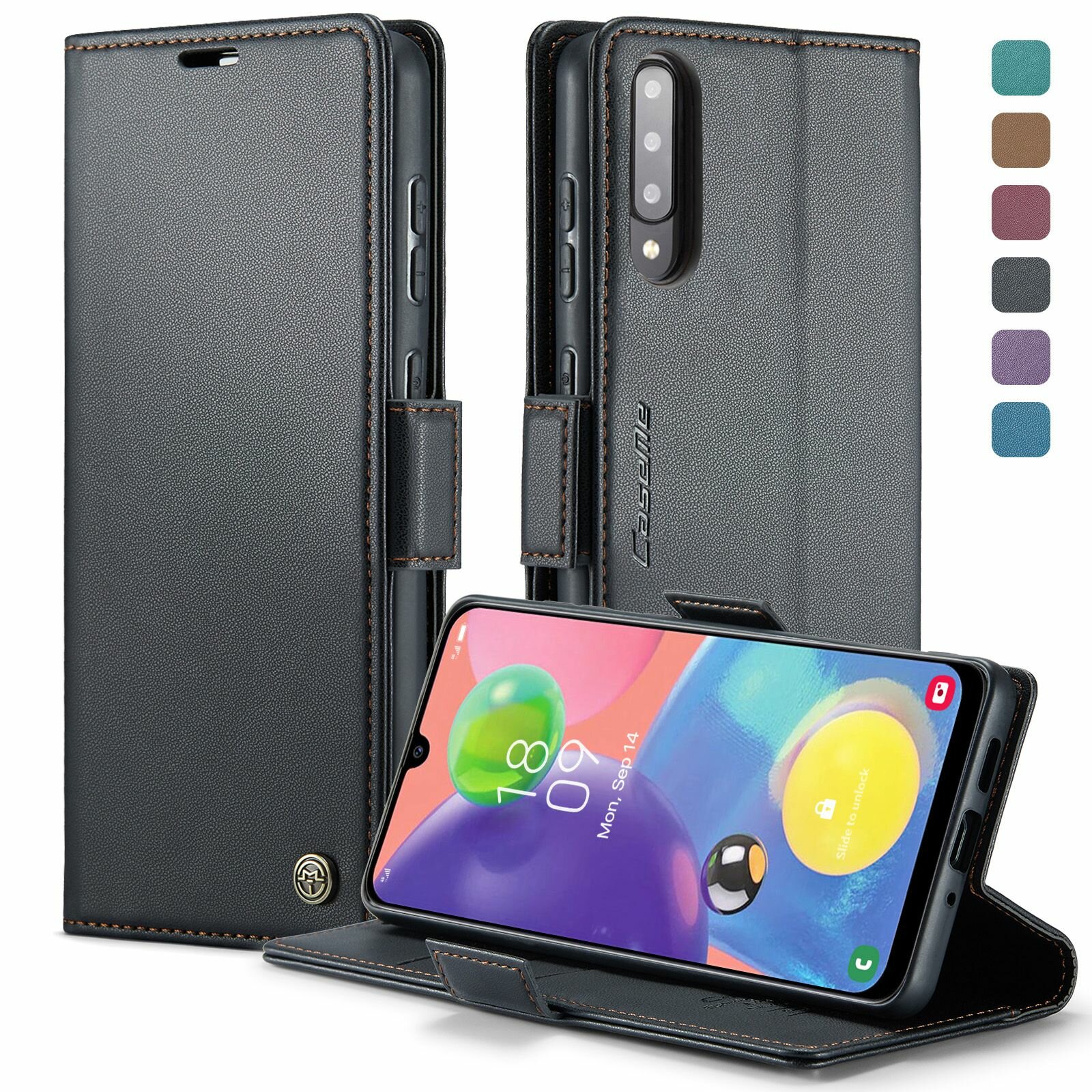 CaseMe Кожаный чехол для Samsung Galaxy A70 / A70S RFID-блокировка, магнитная застежка, держатель для карт, подставка, противоударная, новинка