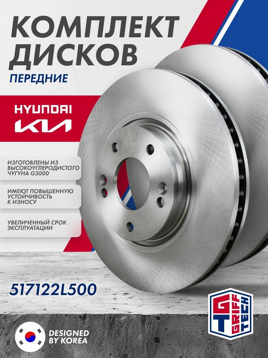 Комплект тормозных дисков передних GRIFF TECH Kia Cee'd , Soul , Hyundai i30 , Grandeur , Veloster ; 517122L500