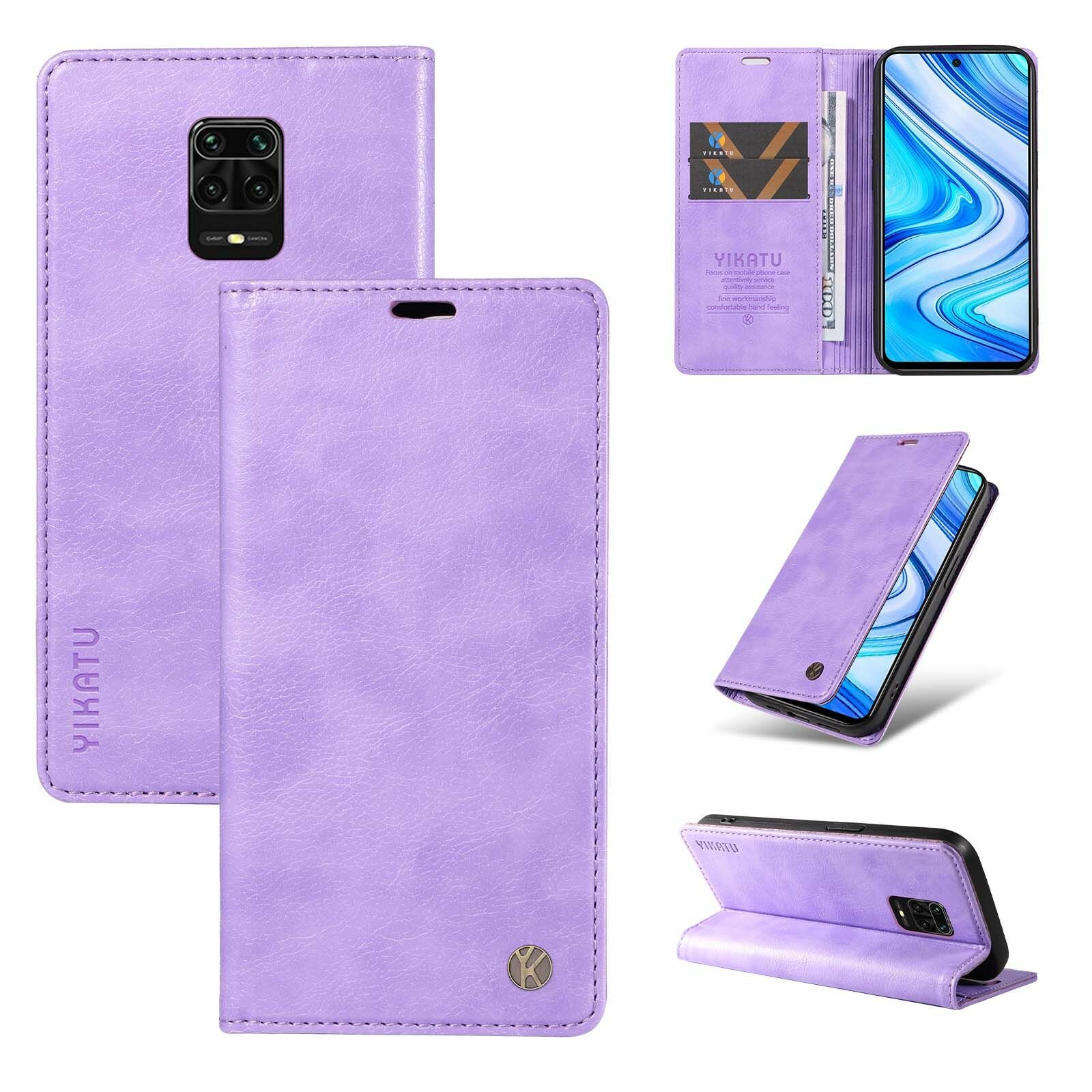 YIKATU Кожаный чехол для Xiaomi Redmi Note 9 Pro и Redmi Note 9S (Сяоми Редми Ноут 9 Про и Ксиаоми Нот 9С) с визитницей из экокожи книжка
