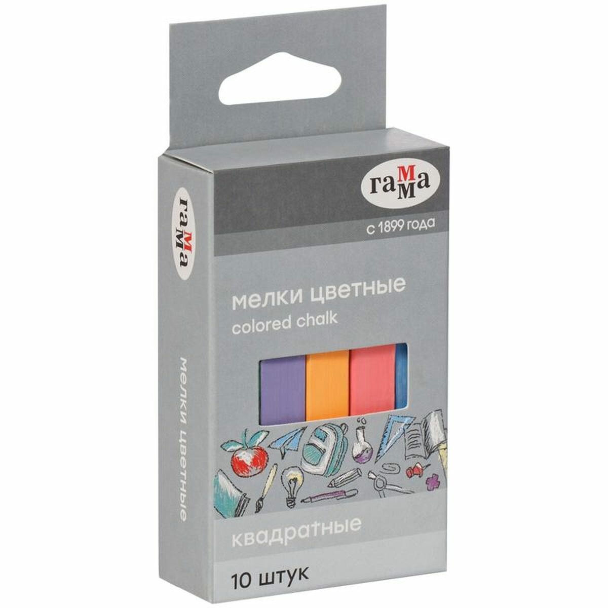 Мел цветной Гамма, 10 цветов, мягкий, квадратный, картонная коробка, 10шт. (909194)