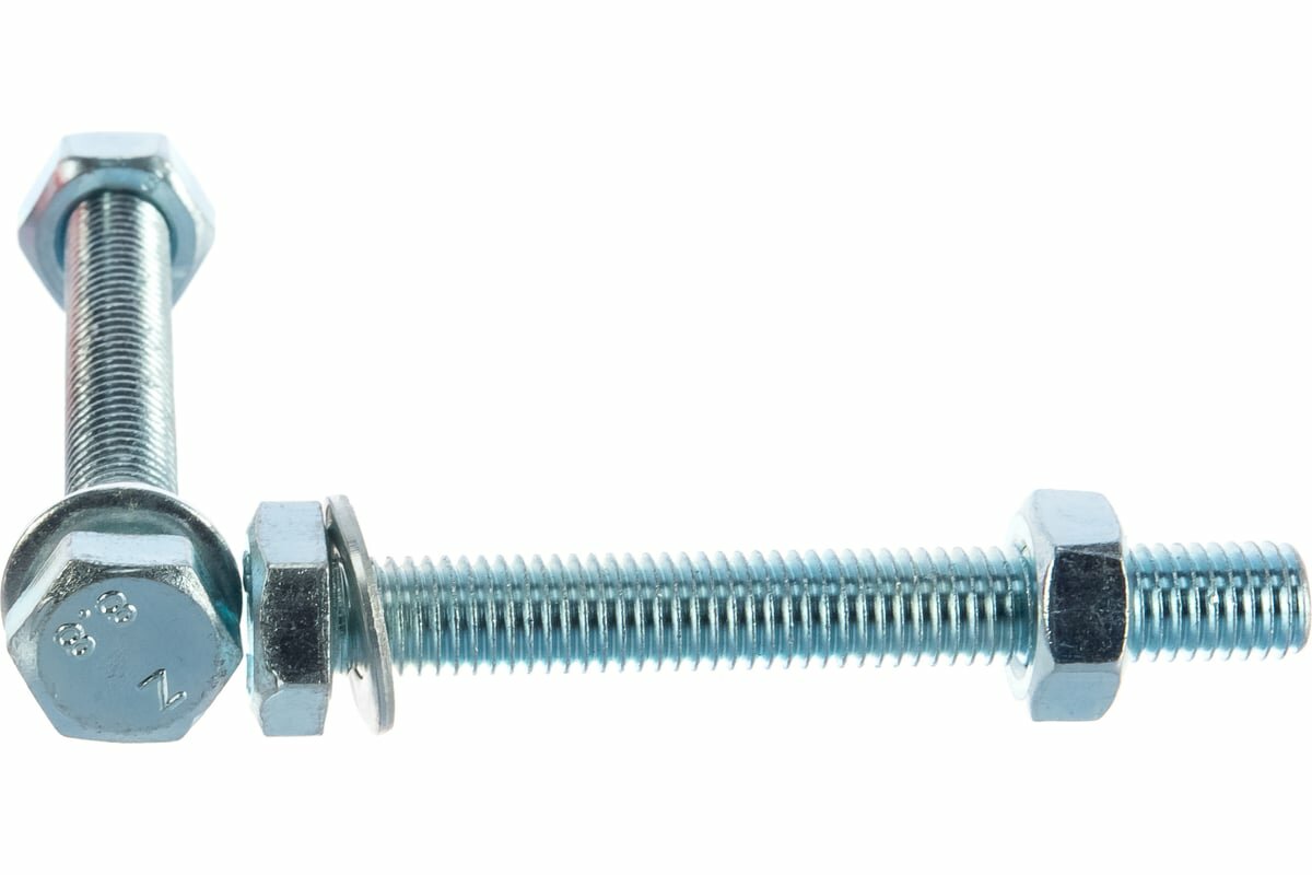 Tech-Krep/Zitar DIN933 болт шестигр. головки М10x80 оцинкованный с гайкой и шайбами 2 шт