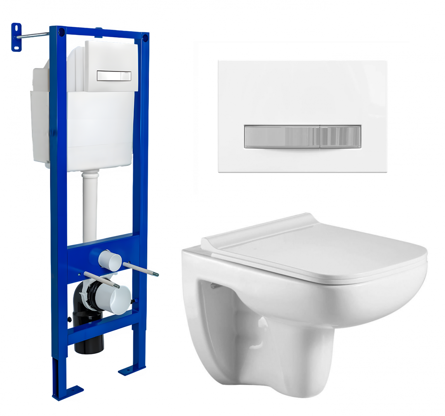 Комплект 3 в 1 инсталляция Berges Atom Line 410 + Подвесной унитаз WeltWasser Kehlbach 004 GL-WT + кнопка белая, хром