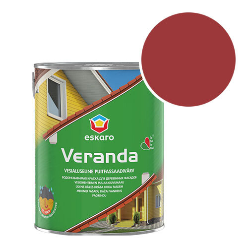 Краска фасадная по дереву Eskaro Veranda масляно-акриловая RAL 3002 (Карминно-красный - Carmine red) 2,7 л