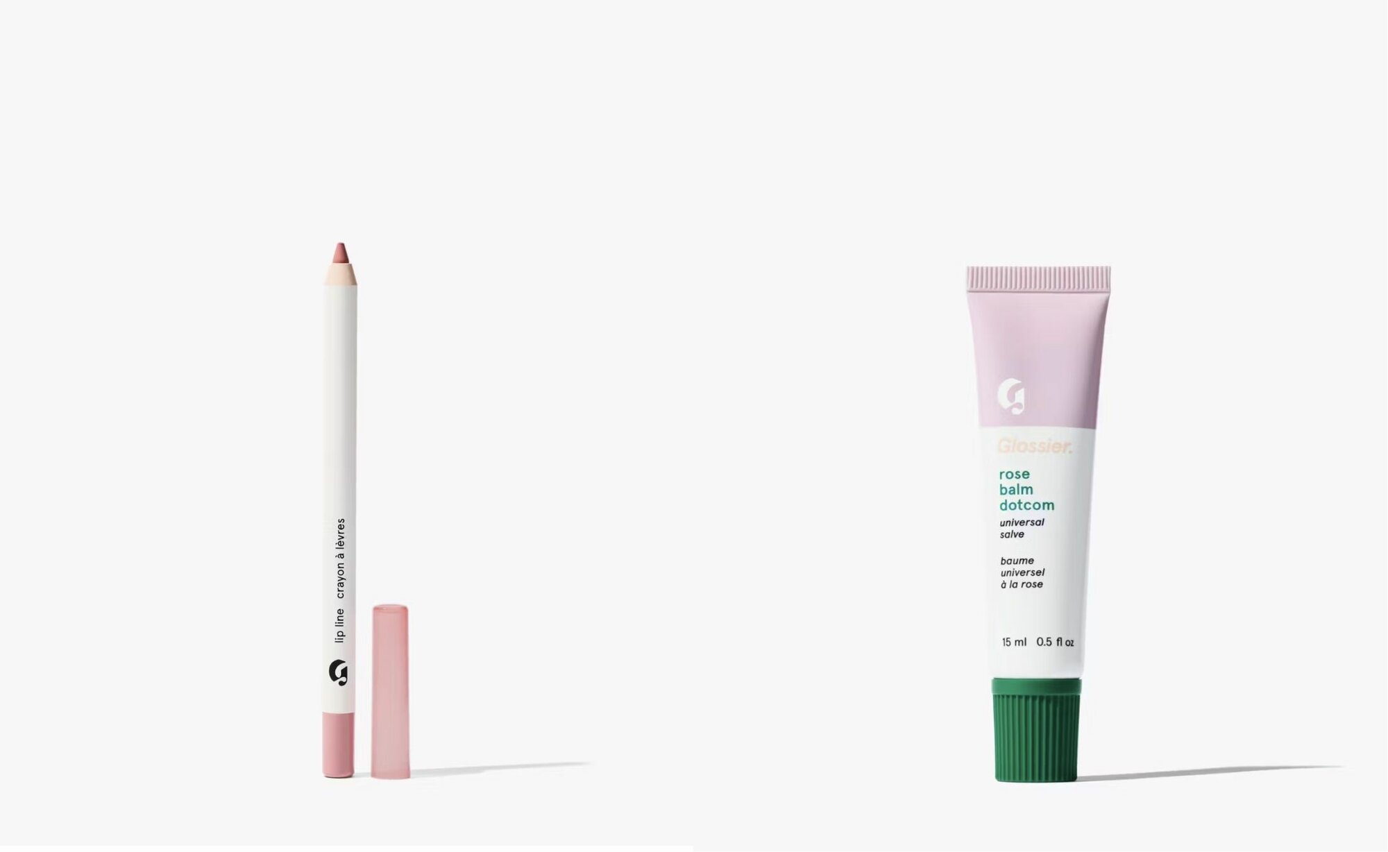 Glossier Набор карандаш- лайнер для губ + бальзам Balm + Line Duo, Rose + Hold is a baby pink