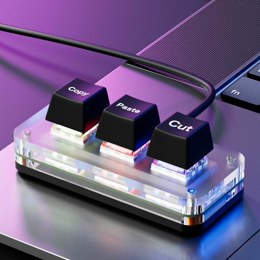Клавиатура проводная 3-кнопочная клавиатура с RGB подсветкой, USB Type-C, без драйверов, черный