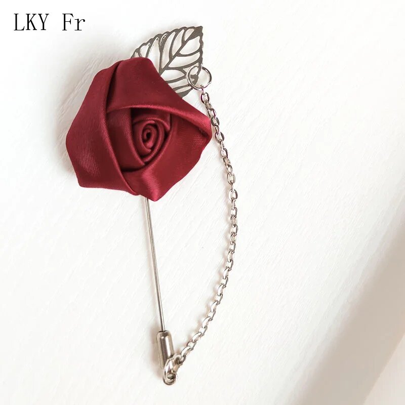 Бутоньерка из шелка LKY Fr красная Бордовый, boutonniere 17