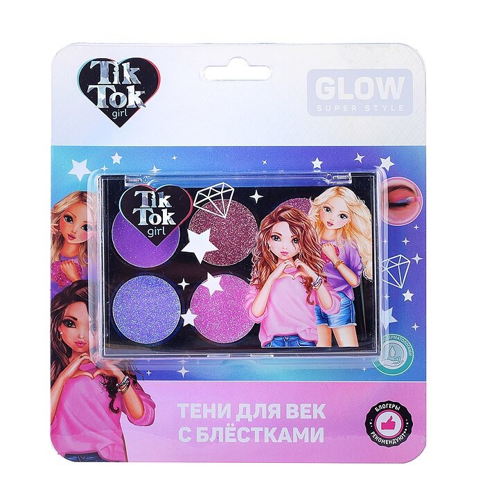 Тени для век детские TIK TOK GIRL с блестками, 6 г 6 цветов, с аппликатором (YS096510-TTG)