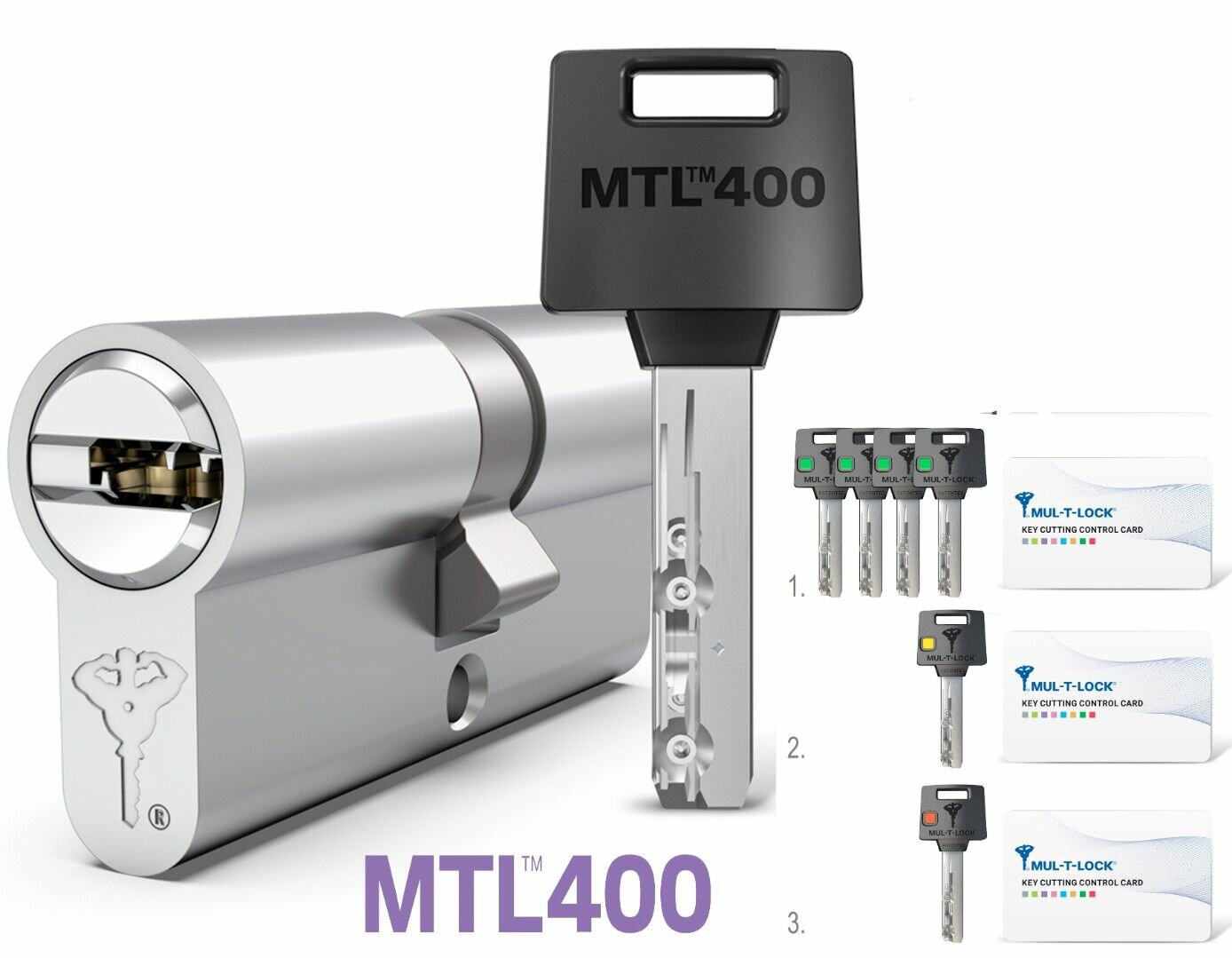 Цилиндр дверной Mul-T-Lock MTL400 (90мм 35*55) ключ-ключ, никель