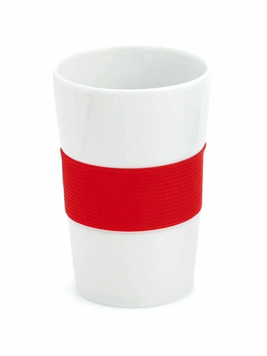 Стакан NELO, белый с красным, 350мл, 11,2х8см, тонкая керамика, силикон