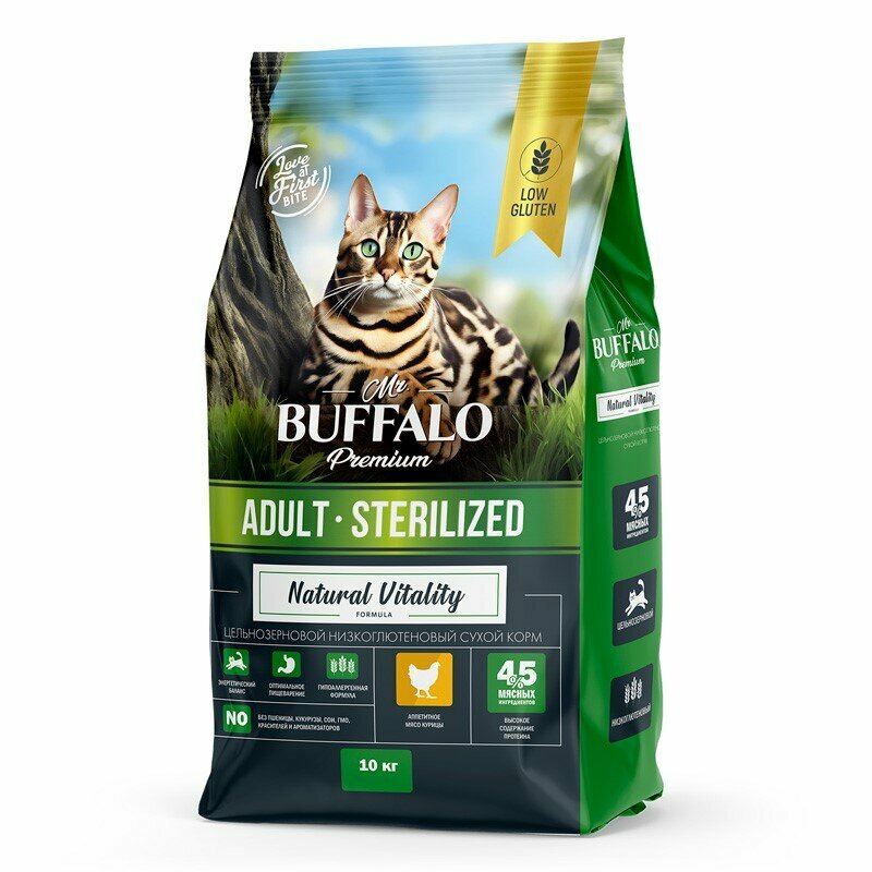 Корм сухой Mr. Buffalo Sterilized курица для стерилизованных кошек (10 кг)