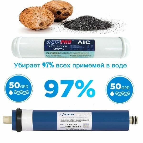 Комплект Мембрана Vontron ULP-1812-50 с постфильтром для систем AquaPro, 4 и 5 ступени