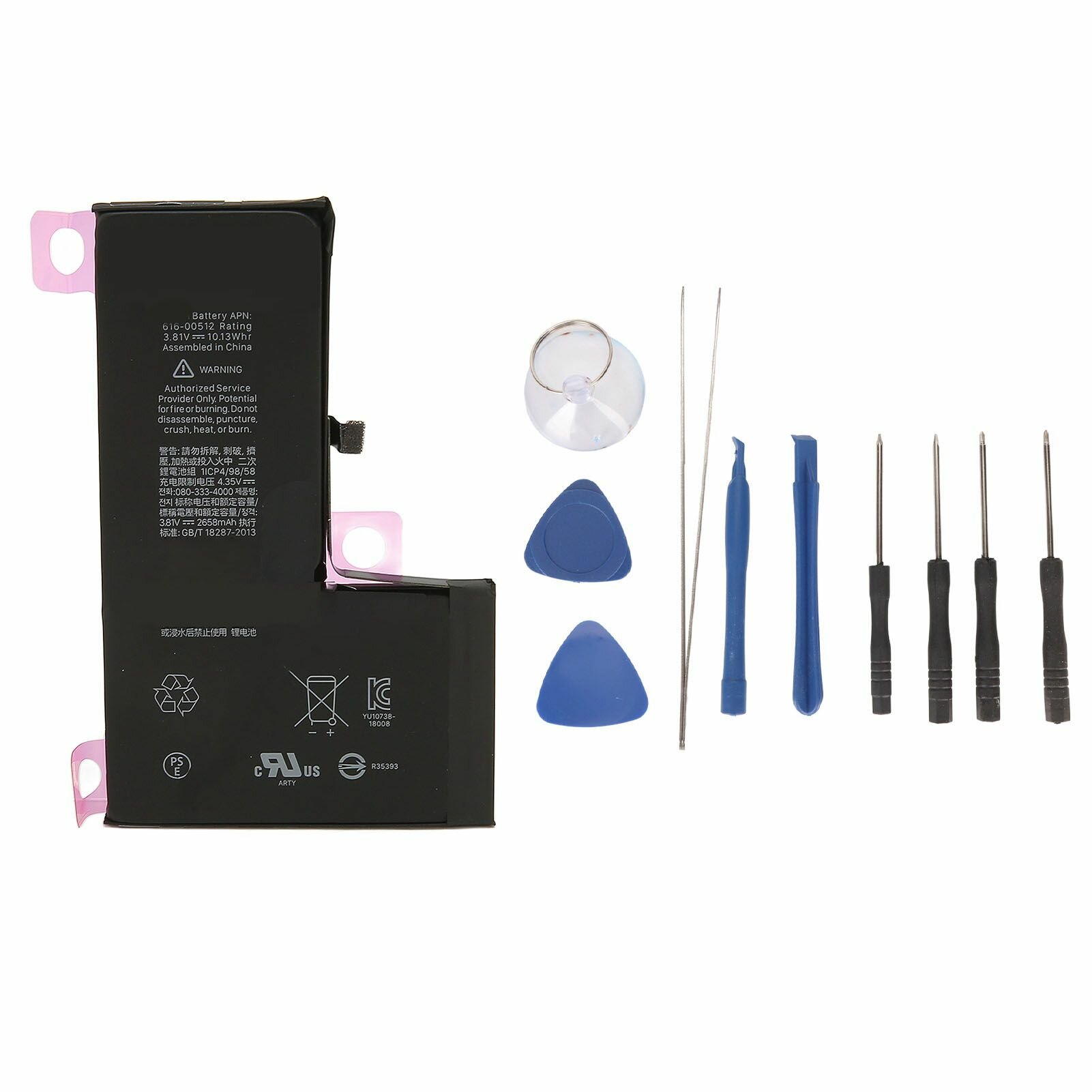 Аккумулятор с ремонтным комплектом для iPhone XS, 3.81 В, 10.13Втч / 2658 мАч. 0 циклов