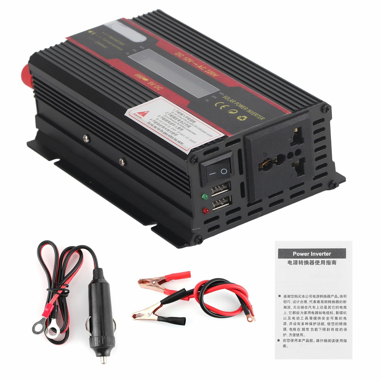 Автомобильный инвертор постоянного тока от 12 В до 220 В переменного тока, 3000 Вт, пиковая мощность, ЖК-дисплей, модифицированный преобразователь синусоидальных волн
